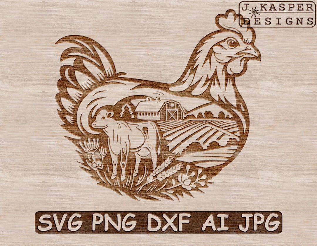 Chicken Farm Scene SVG PNG: Laser Cut File, Sublimation Design (digital ...