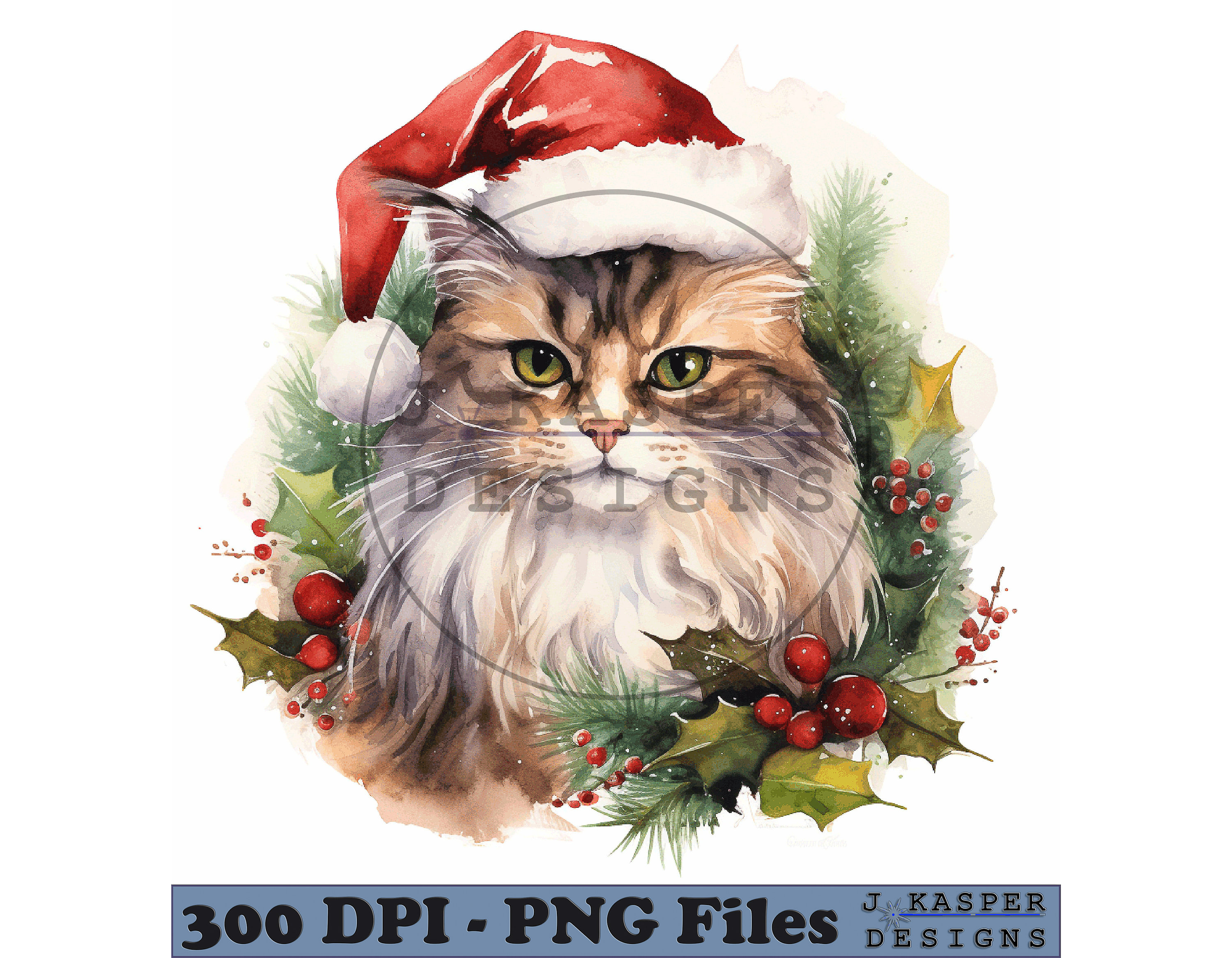 Watercolor Cat Christmas PNG Designs Bundle, Cat Santa Designs ...