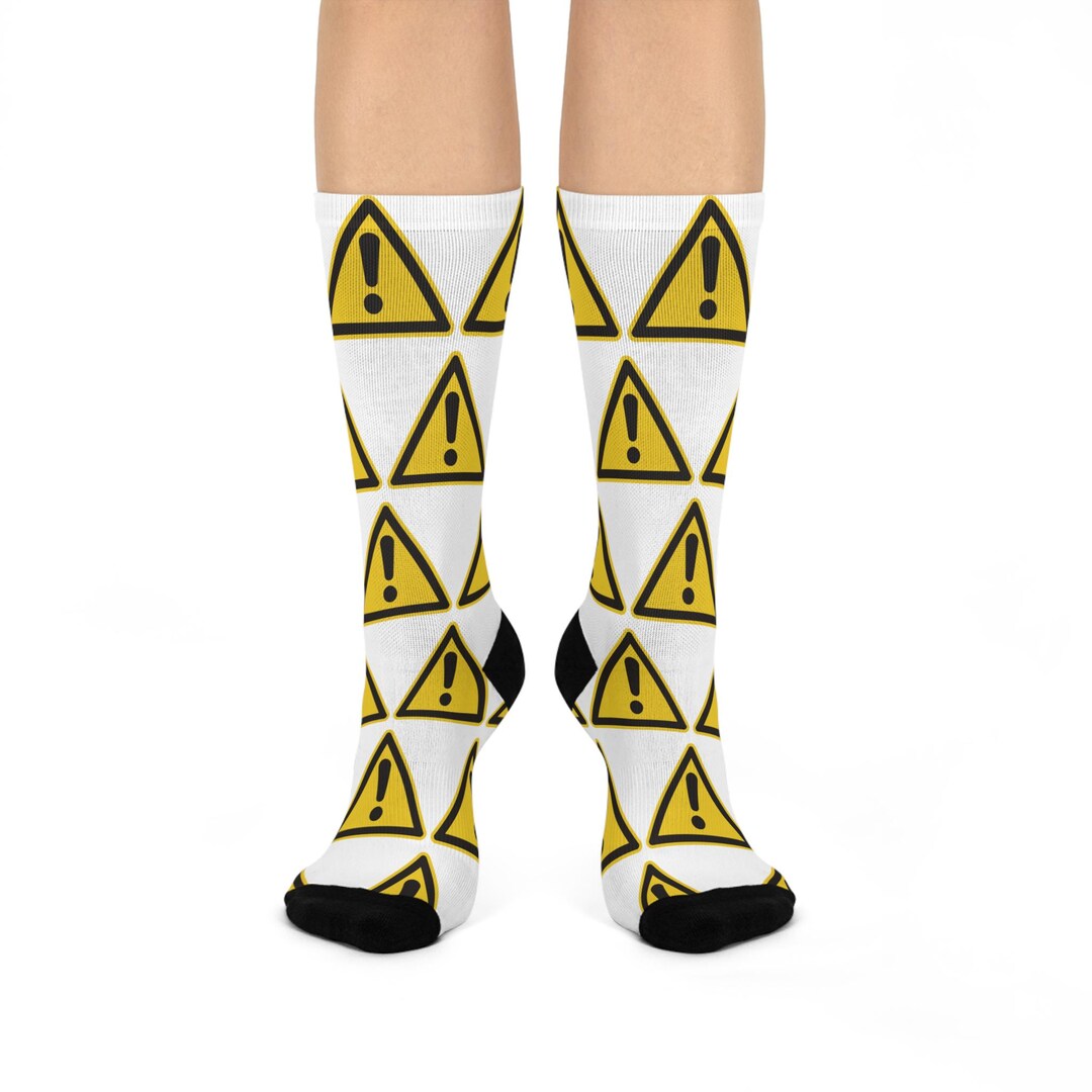 Bold Warning Sign Cushioned Crew Socks - Fun Gift for Safety Lovers ...
