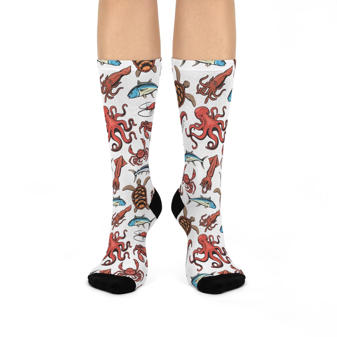 Ocean-inspired Cushioned Crew Socks | Fun Marine Life Design, Gift for ...