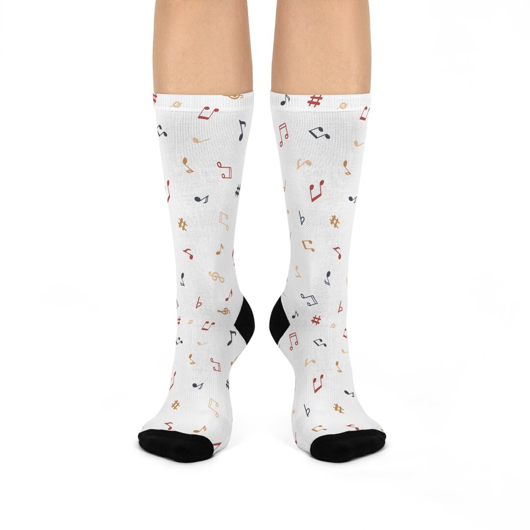 Musical Notes Cushioned Crew Socks | Gift for Musicians, Funky Sock ...