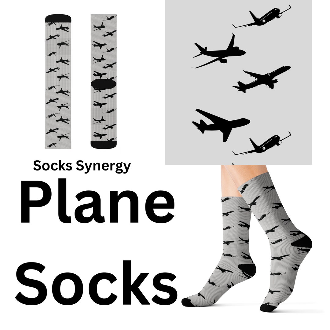Grey Plane Socks Custom Pilot Captain Crew Fun Cool Trendy Gift Present ...