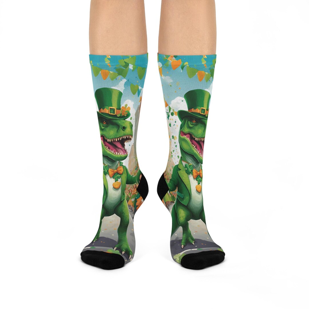 St. Patrick's Day Tyrannosaurus Rex Socks, Fun Cushioned Crew Socks for ...