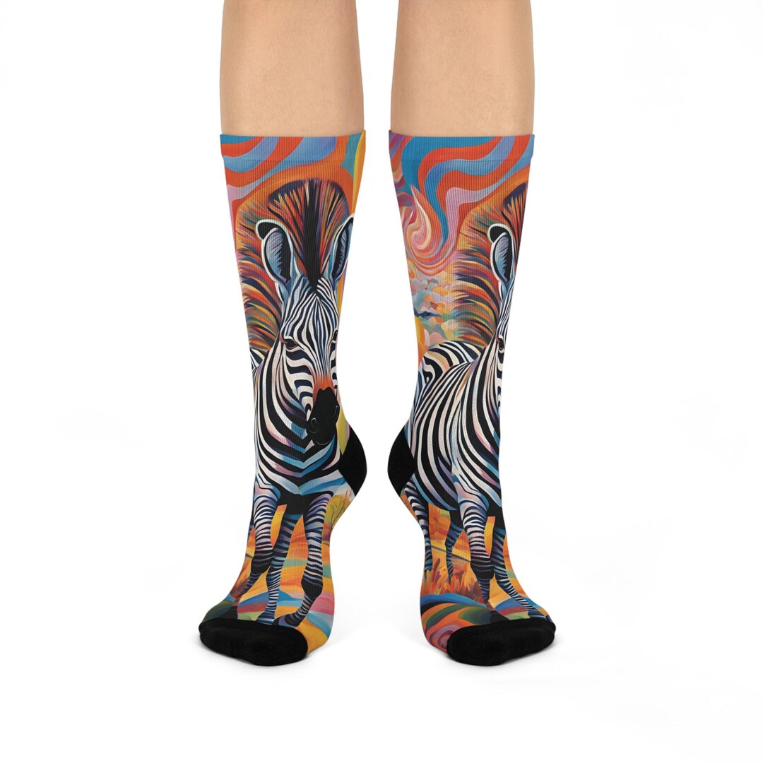Vibrant Zebra Pattern Crew Socks, Fun Socks for Animal Lovers, Colorful Gift for Birthdays, Cozy ...