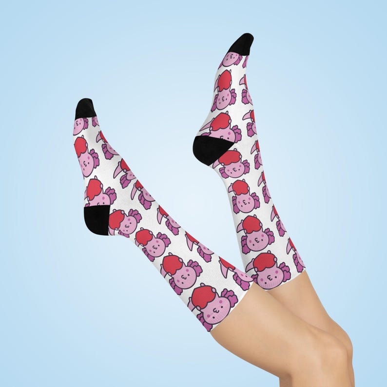 Adorable Heart Axolotl Cushioned Crew Socks for Cozy Days, Valentines ...