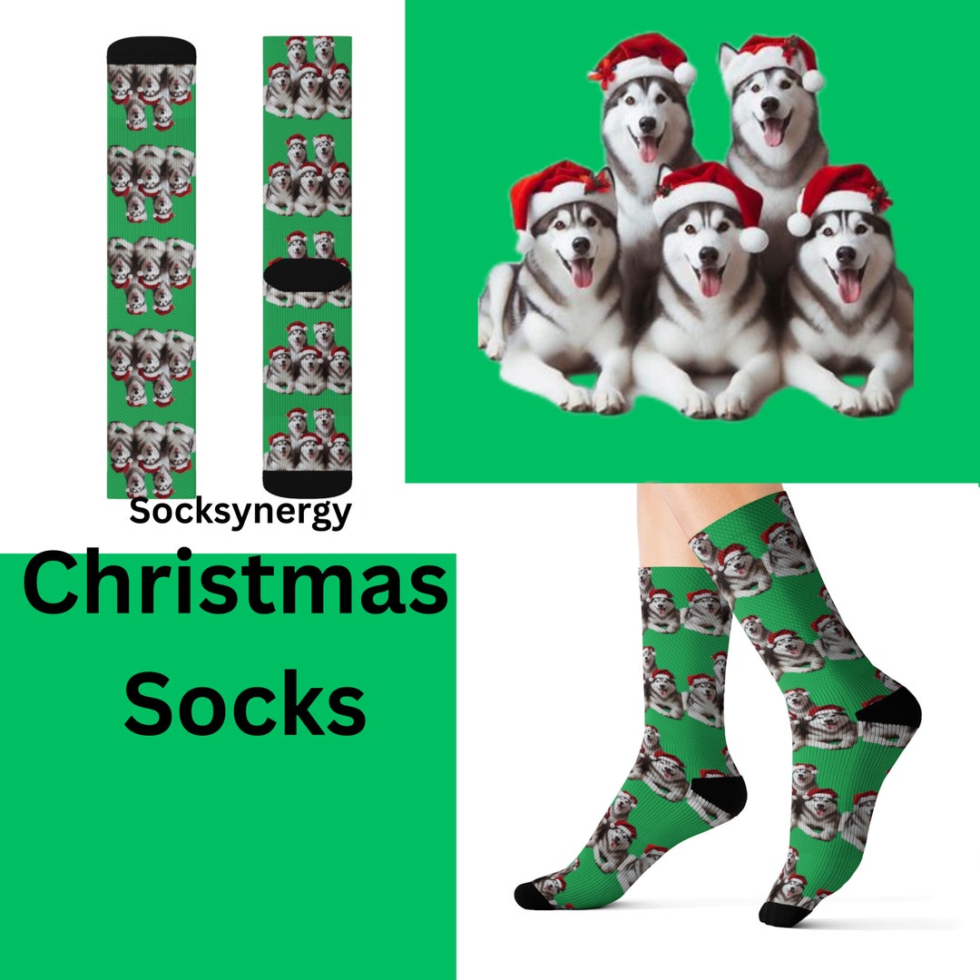Christmas Husky Socks Custom Dog Fun Cool Trendy Gift Present Holiday ...