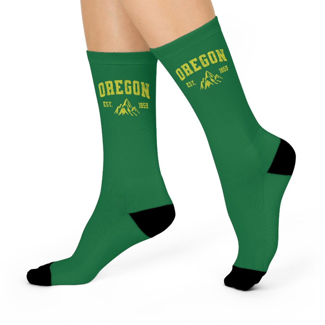 Oregon Mountain Logo Cushioned Crew Socks | Green Yellow - Etsy