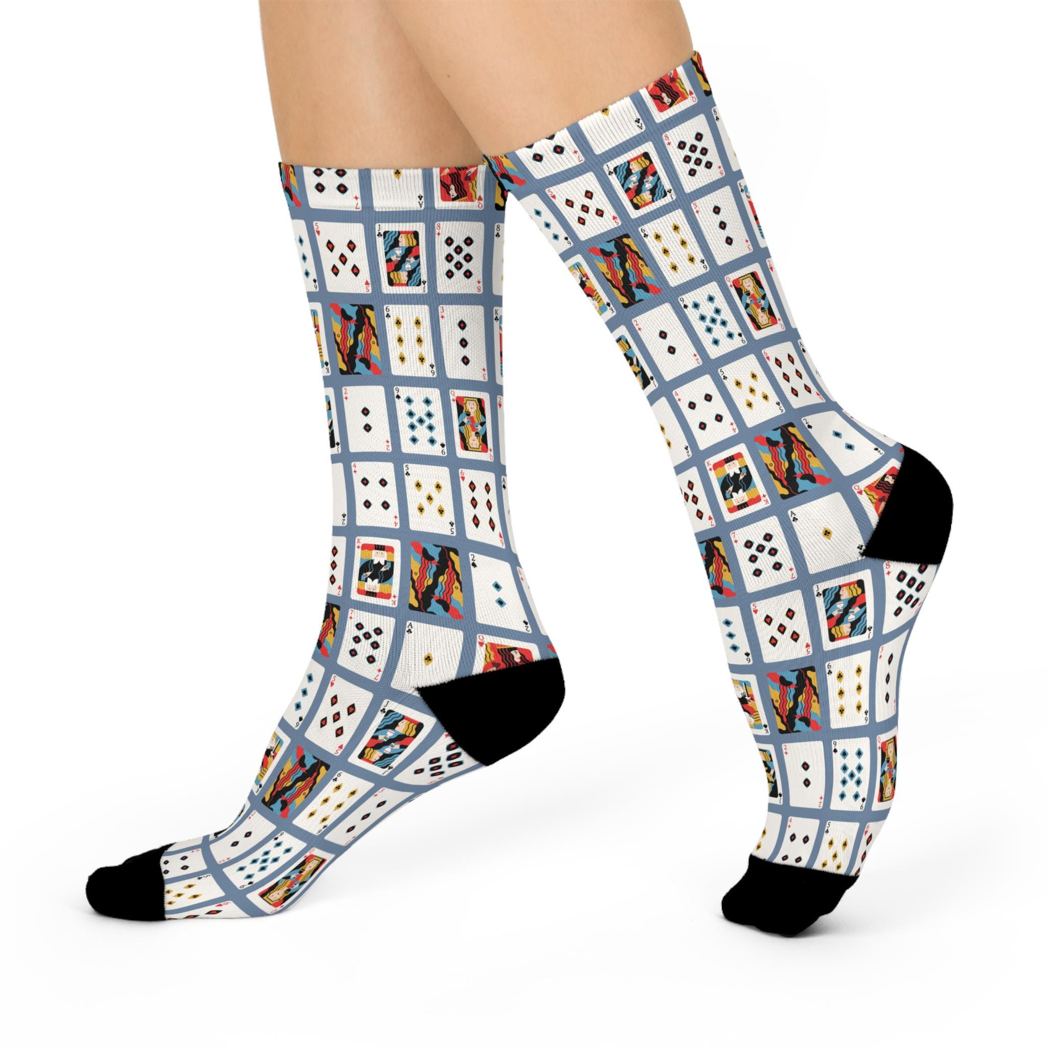 Colorful Playing Card Crew Socks, Fun Gift for Gamers, Stylish Casual ...