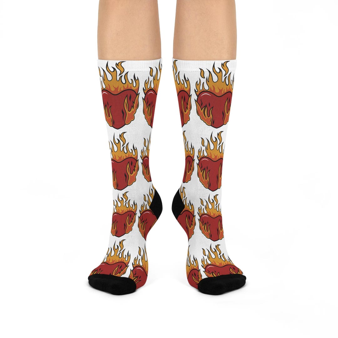 Flaming Heart Cushioned Crew Socks, Fun Socks for Everyday Wear, Gift ...