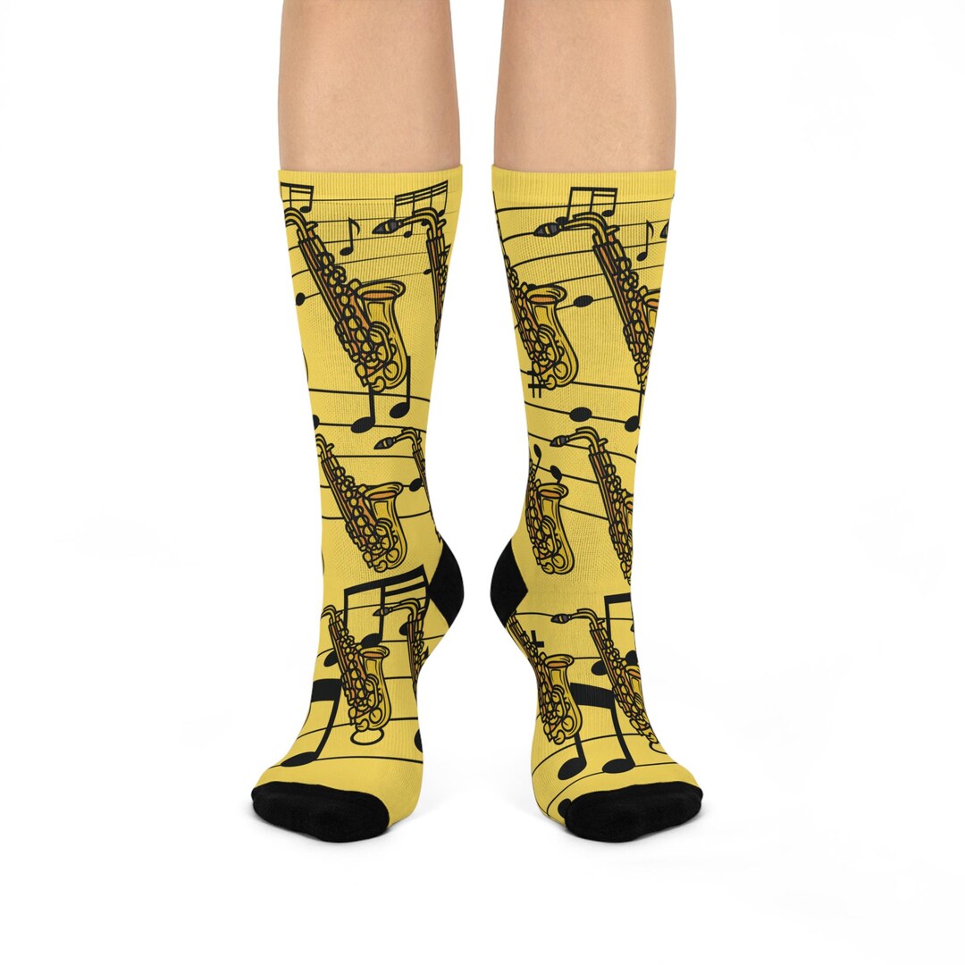 Musical Socks With Saxophone Design, Fun Gift for Musicians, Cozy Crew ...