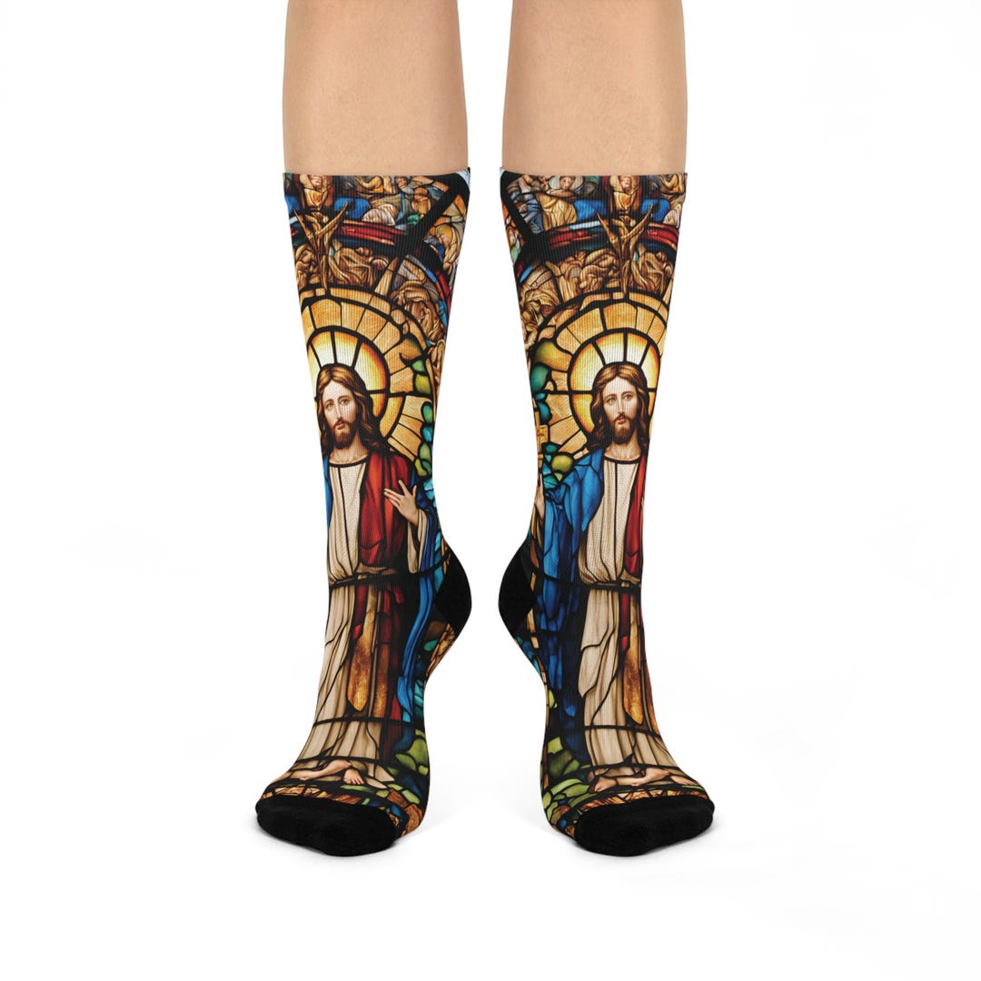 Jesus Religious Stained Glass Crew Socks, Inspirational Christian Gifts ...