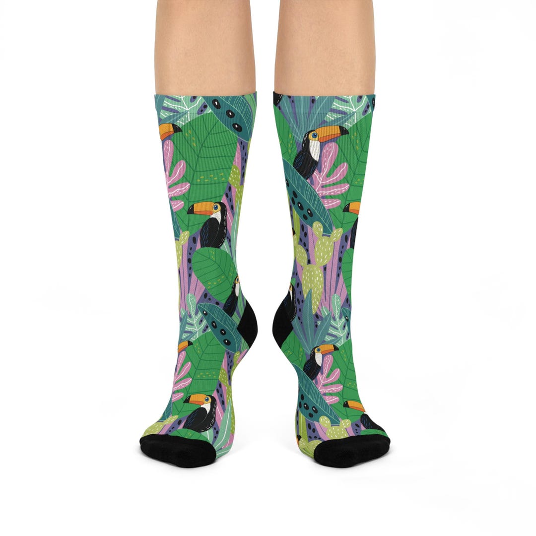 Tropical Toucan Cushioned Crew Socks - Fun Summer Vibes, Gift for Bird ...