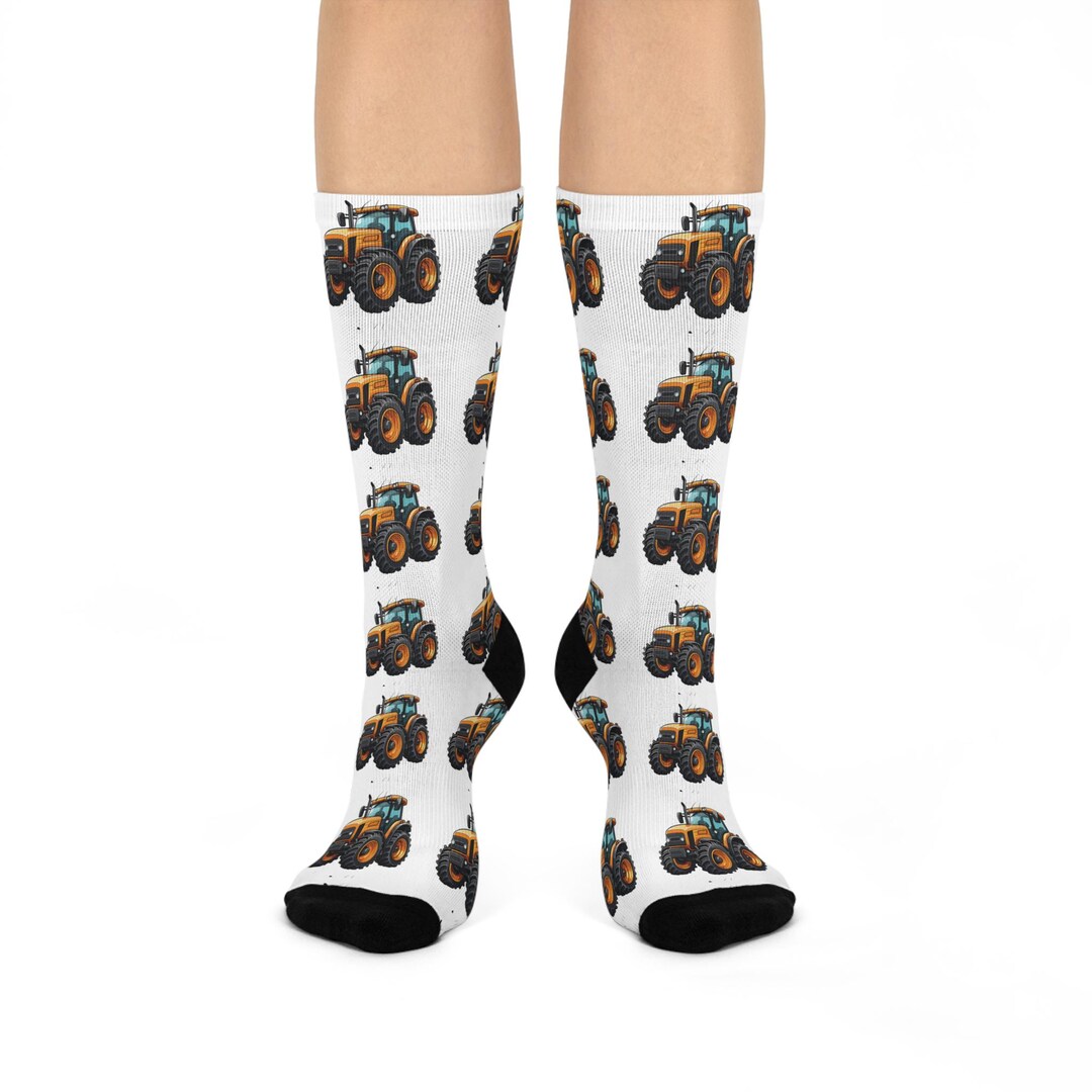 Tractor Print Cushioned Crew Socks | Cozy Gift for Farmers, Fun Hiking ...