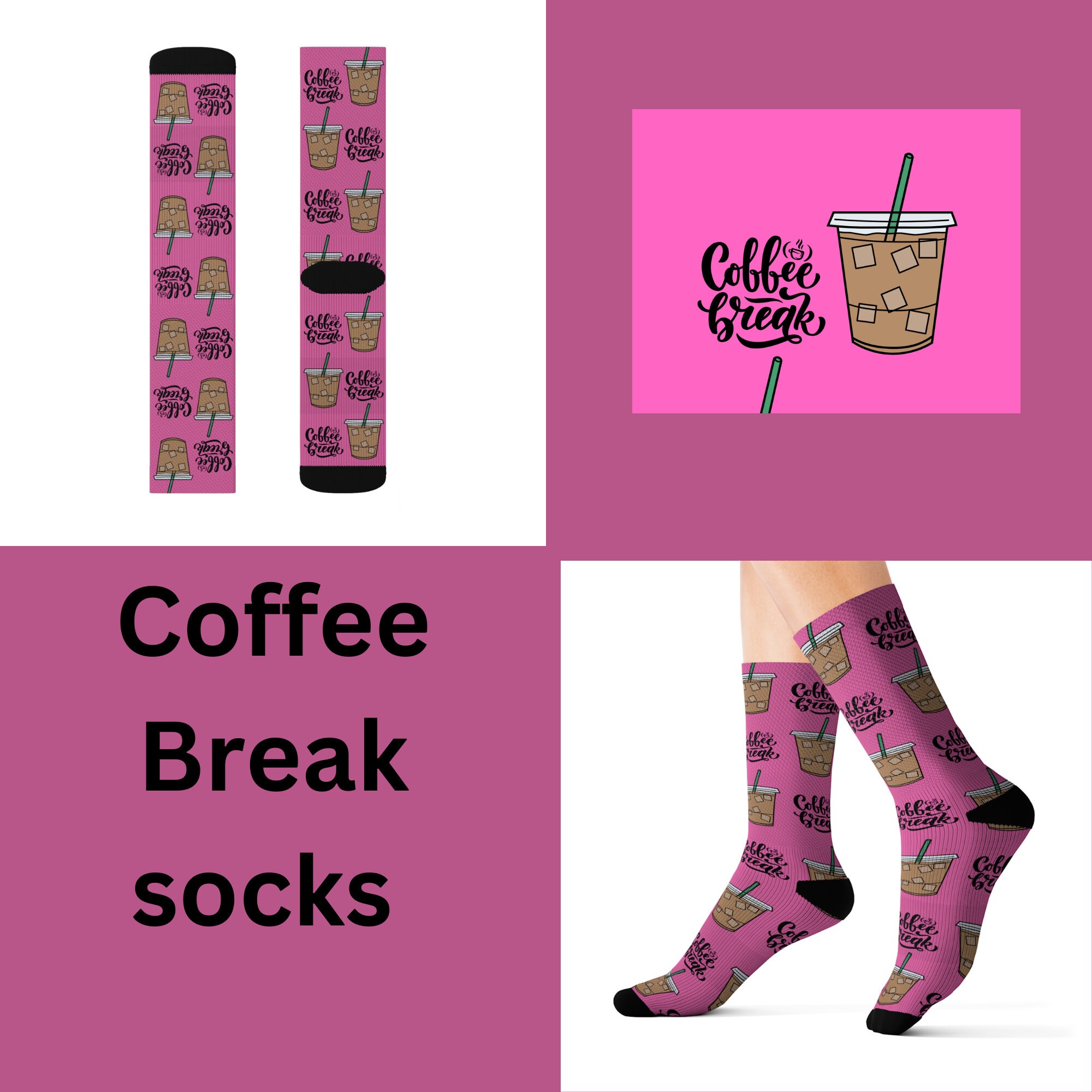 Coffee Break Socks Pink Iced Coffee Fun Cool Trendy Gift Present ...
