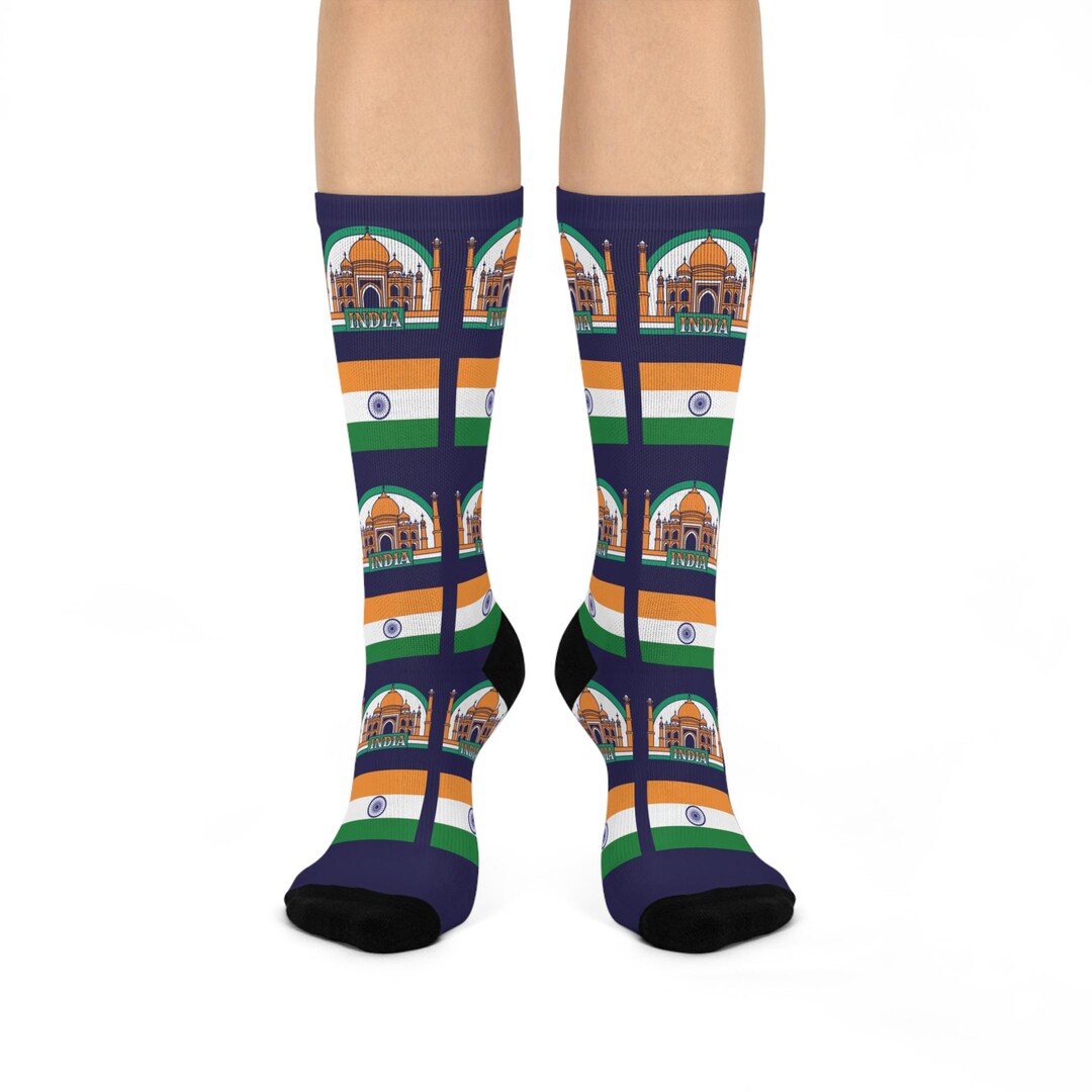 India Flag and Taj Mahal Pattern Cushioned Crew Socks | Indian Landmark ...