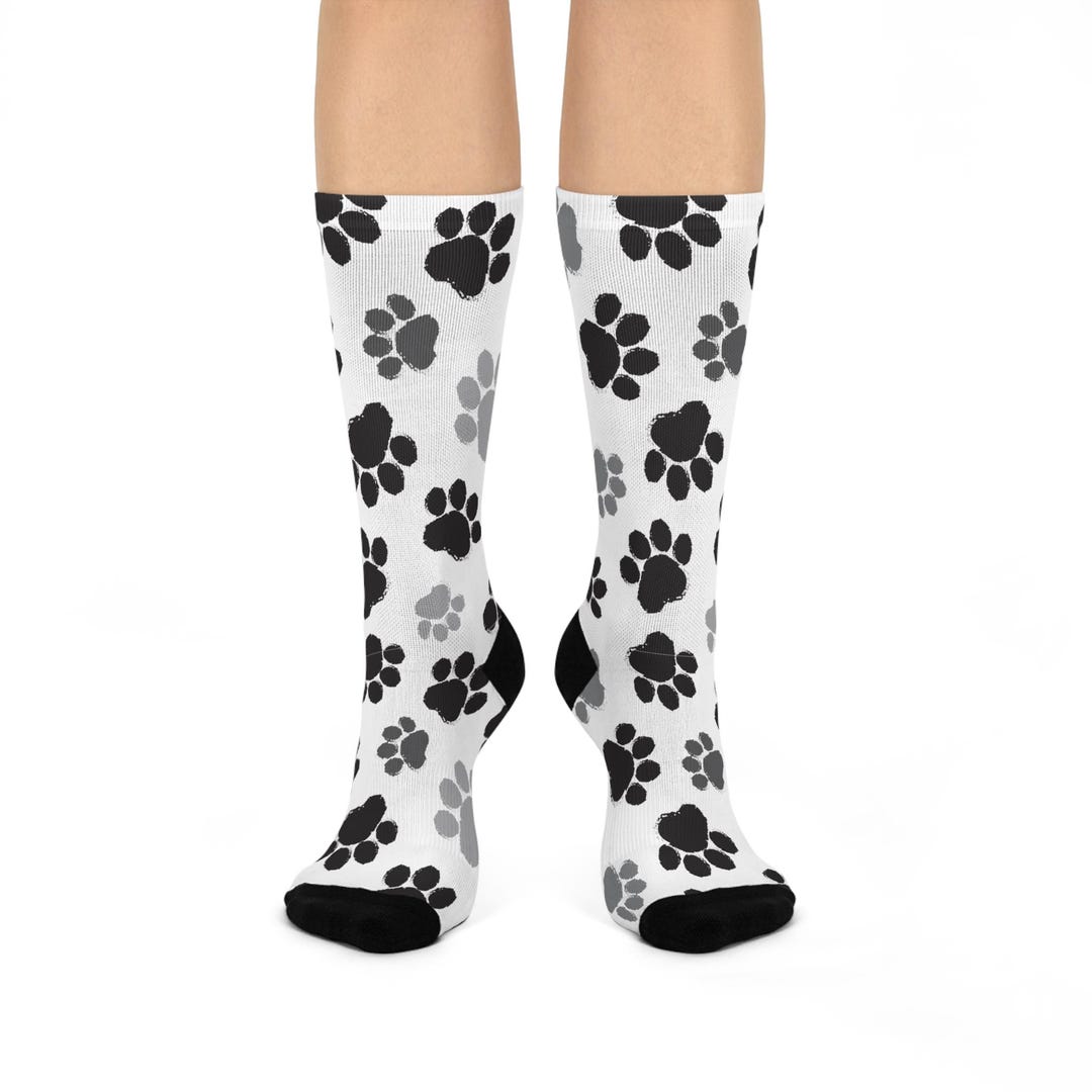 Paw Print Cushioned Crew Socks for Animal Lovers, Pet Lovers Gift, Cozy ...