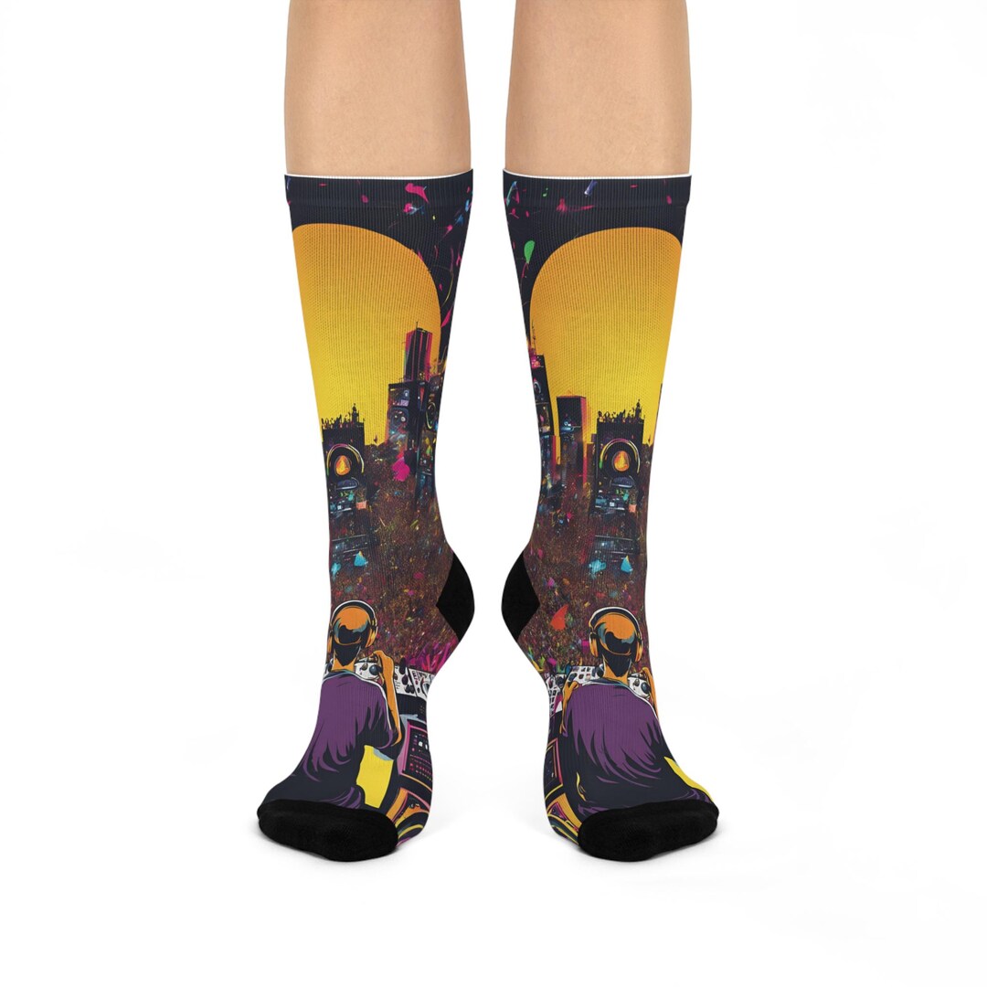 DJ Socks Vibrant Retro Music Crew Socks, Funky Gift for Music Lovers ...
