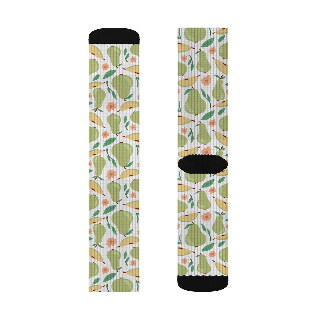 Green Pear Socks Whimsical Fruit Pattern Socks, Fun Socks for Garden ...