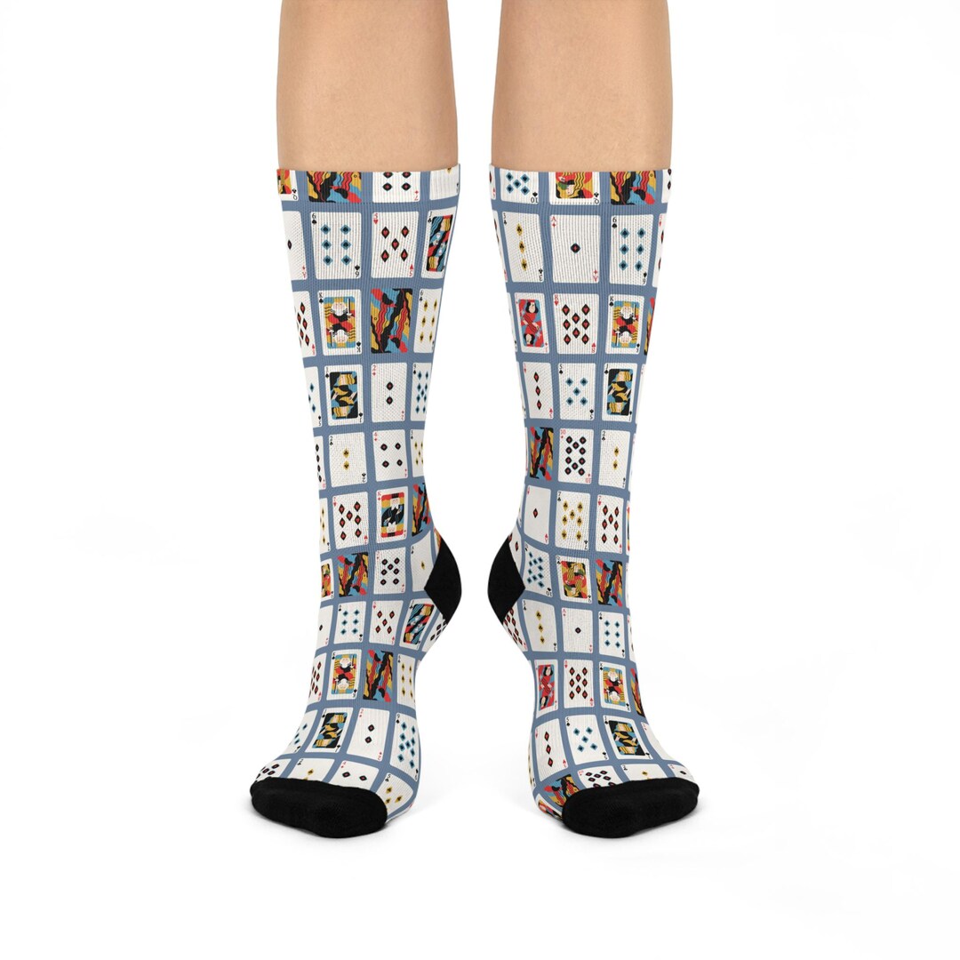 Colorful Playing Card Crew Socks, Fun Gift for Gamers, Stylish Casual ...