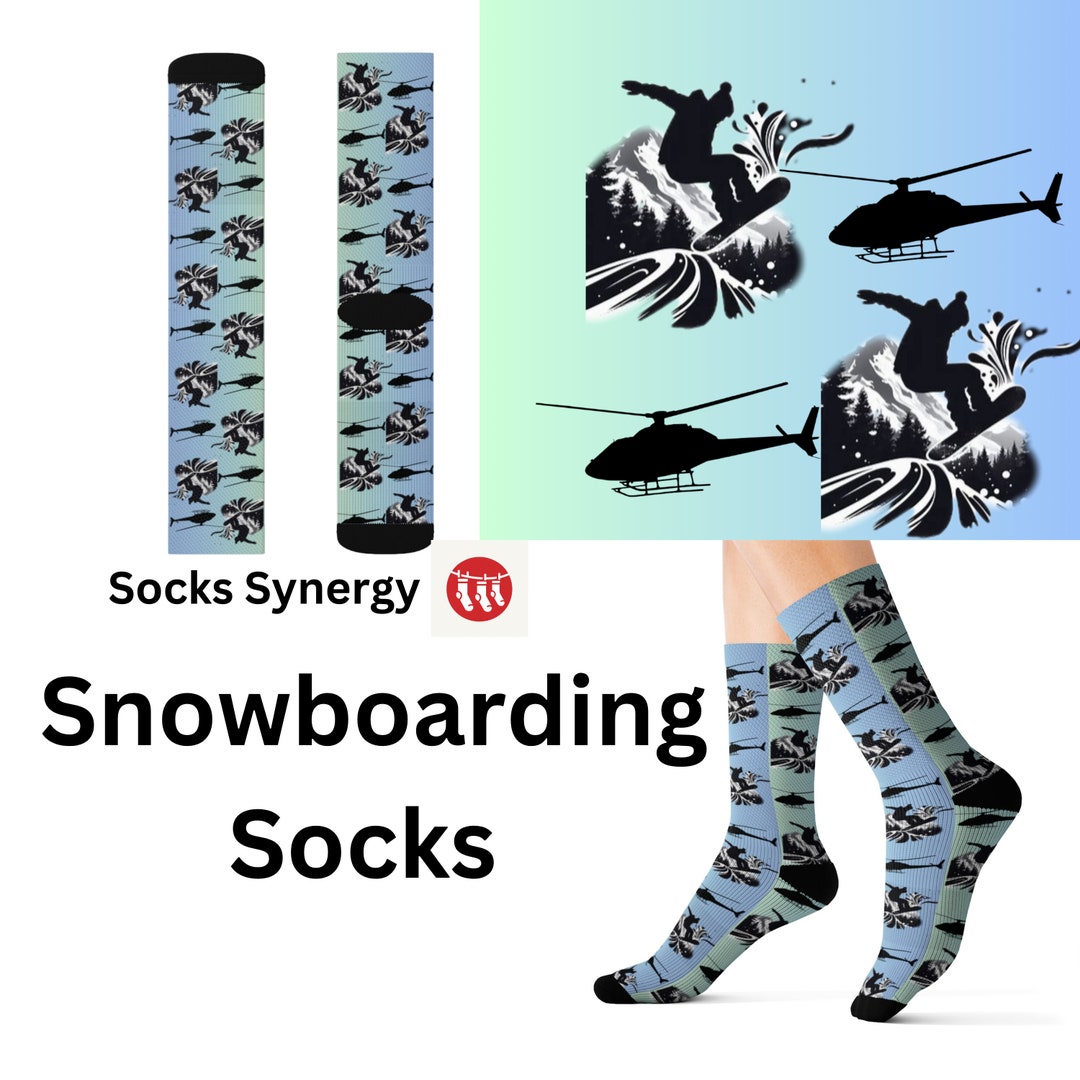 Snowboarding and Helicopter Socks Custom Fun Cool Trendy Gift Present ...