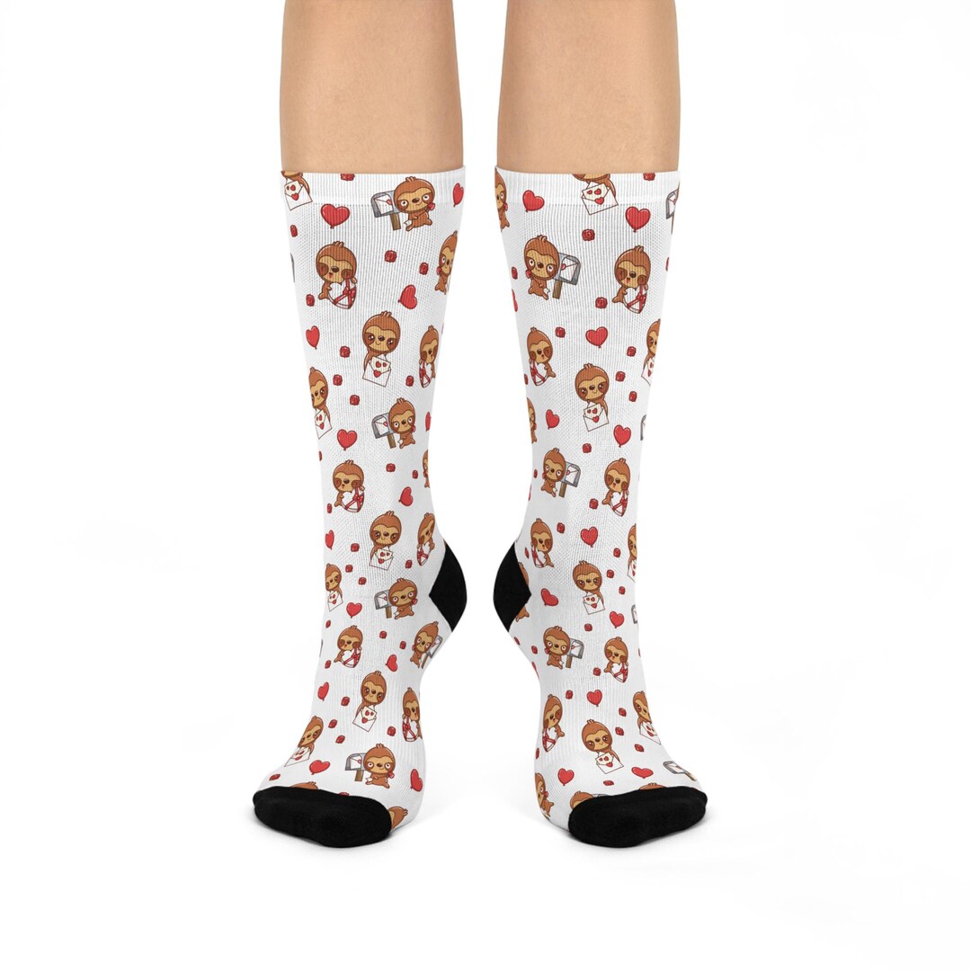 Cute Sloth Cartoon Character Cushioned Crew Socks, Fun Gift Idea, Cozy ...