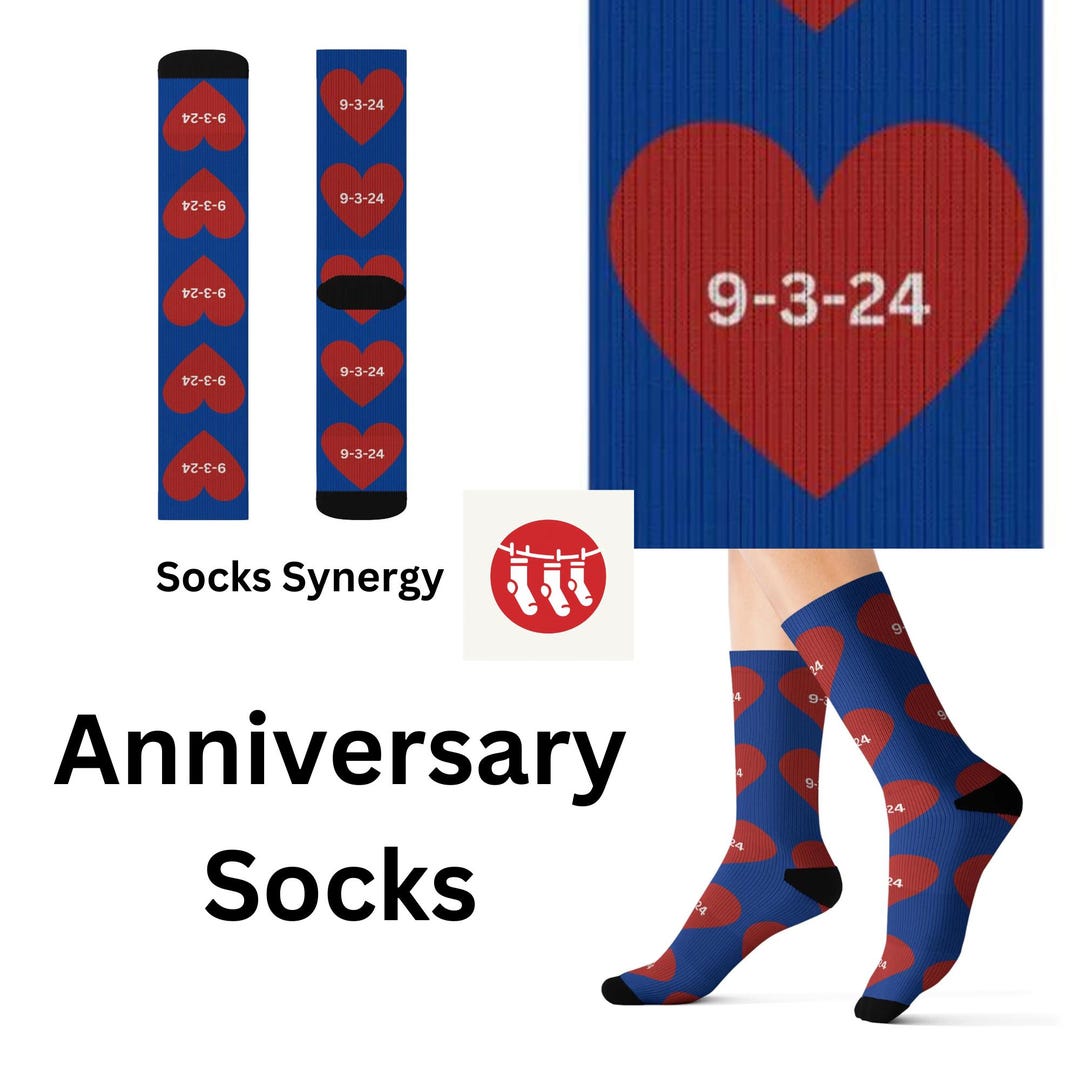 Anniversary Date in Heart Socks Personalized Gift Couple Socks Fun Cool ...