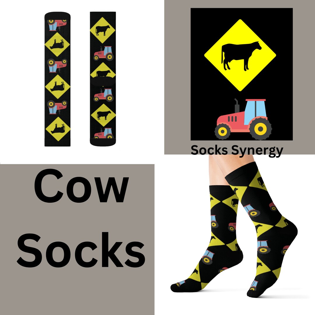 Cow Socks Cow Sign and Tractor Fun Cool Trendy Gift Present - Etsy