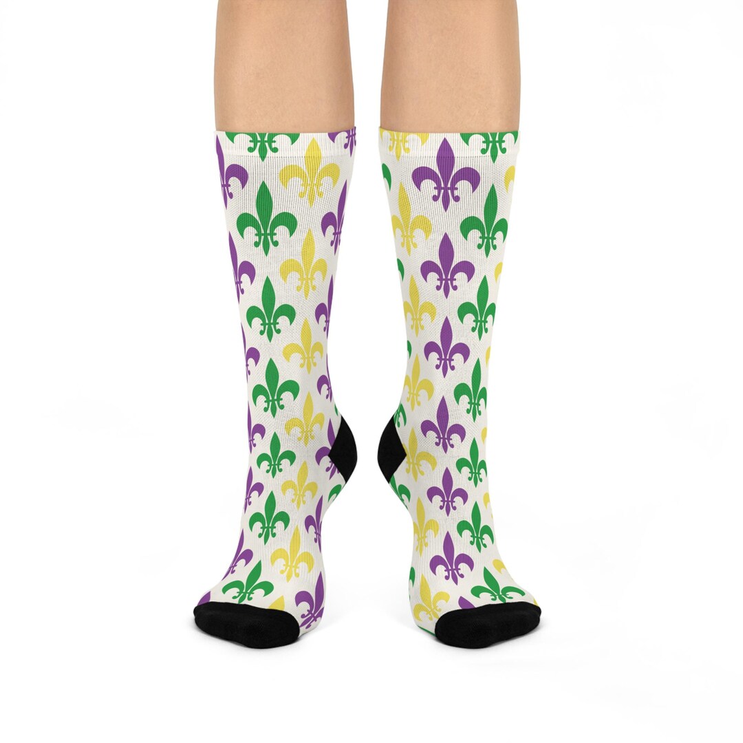 Fleur De Lis Cushioned Crew Socks Comfortable Patterned Socks for Mardi ...