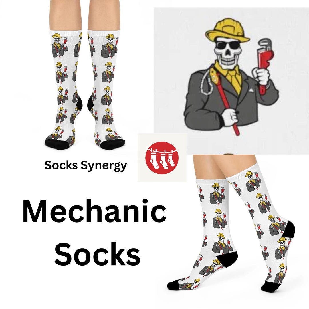 Mechanic Wrench Skeleton Stylish Cushioned Crew Socks, Fun Gift for ...