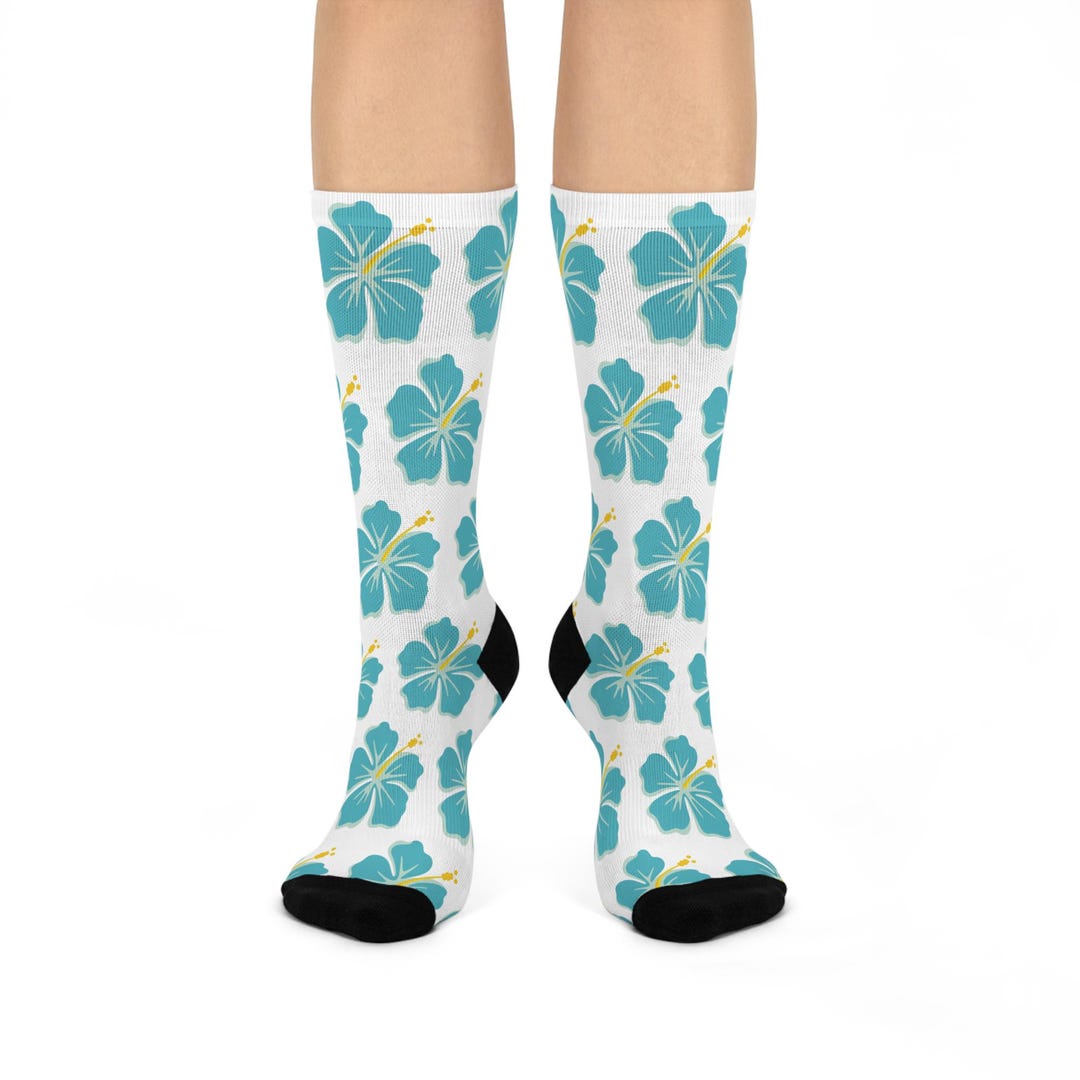 Hibiscus Hawaii Tropical Floral Crew Socks - Cozy Comfort, Beach-themed ...