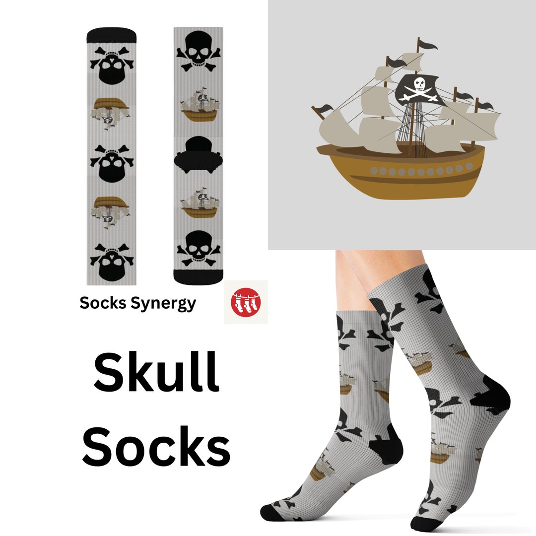 TOP SELLER Skull Crossbones Pirate Ship Socks Fun Cool Trendy Gift ...