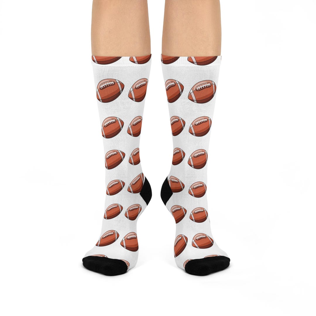 Football Themed Cushioned Crew Socks - Fun Athletic Gift, Sports Socks ...