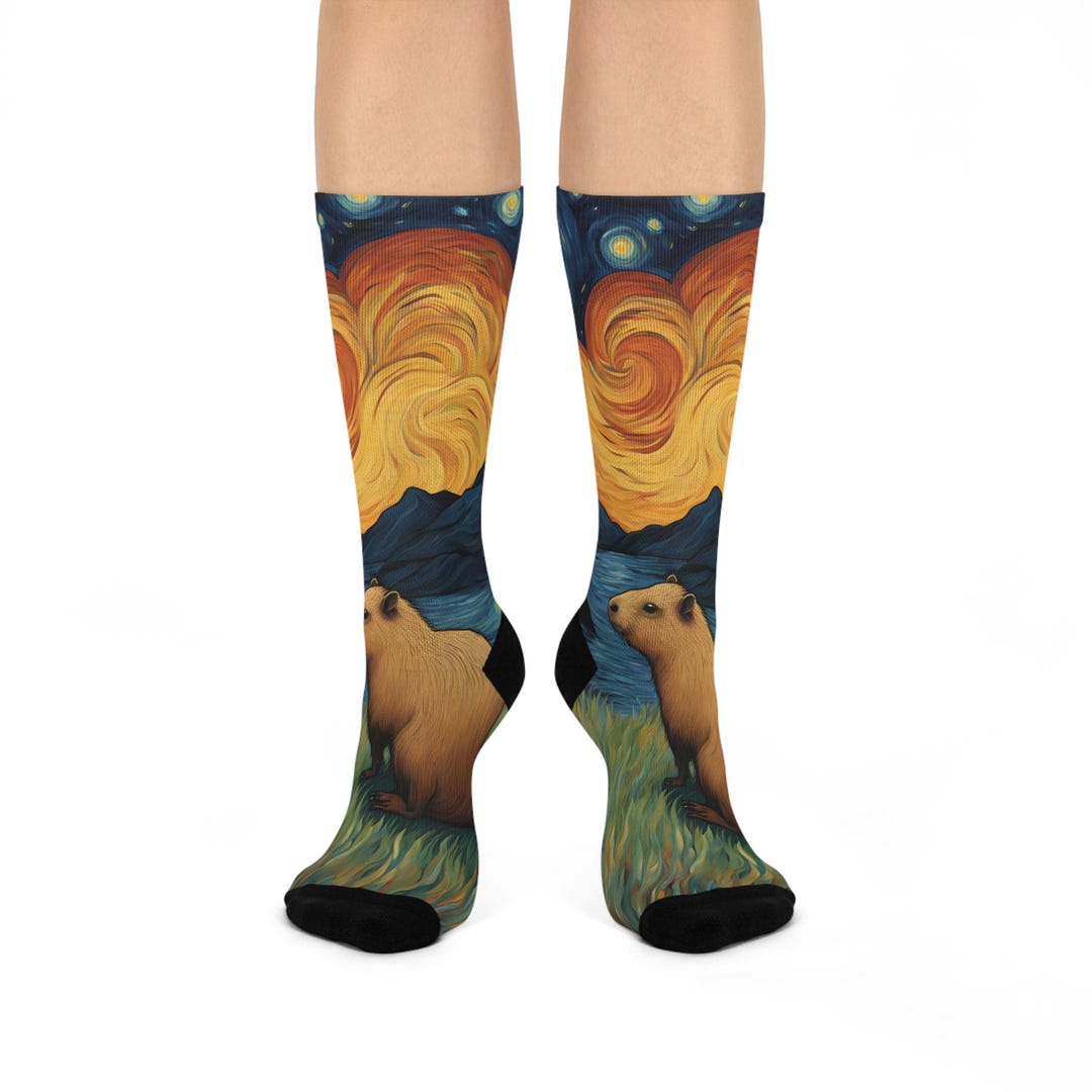 Capybara Starry Night Artistic Animal Crew Socks - Cozy, Fun Gift for ...