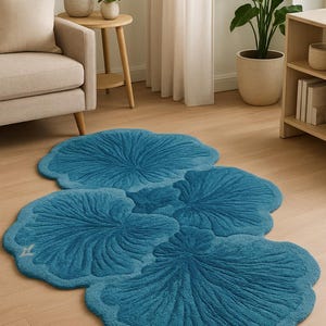 Botanical Flower Shaped Rug | Handmade Blue Petal Rug | Organic Modern ...