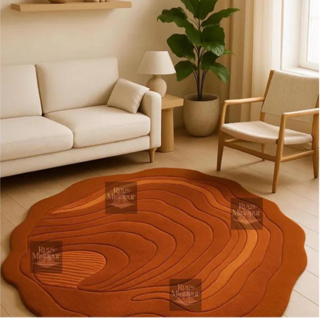 Abstract Hand-tufted Rug –freeform Amoeba Shape in Earthy Rust Tones ...