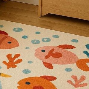 Hand Tufted Ocean Theme Kids Rug – Colorful Fish Area Carpet for ...