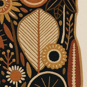 Modern Terracotta Black Folk Botanical Textile Hand Tufted Wool Art for ...