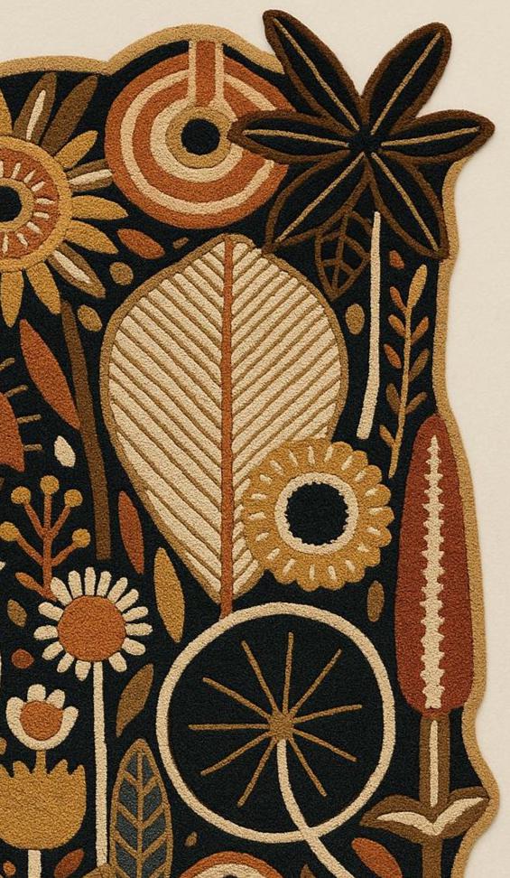 Modern Terracotta Black Folk Botanical Textile Hand Tufted Wool Art for ...