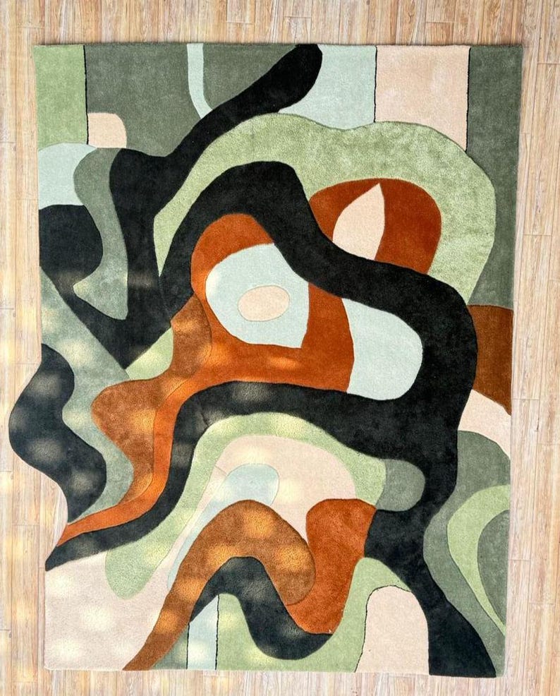 Modern Hand Tufted Wavy Sage Green Brown and Beige Boho Area Rugs for ...