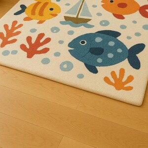 Hand Tufted Ocean Theme Kids Rug – Colorful Fish Area Carpet for ...