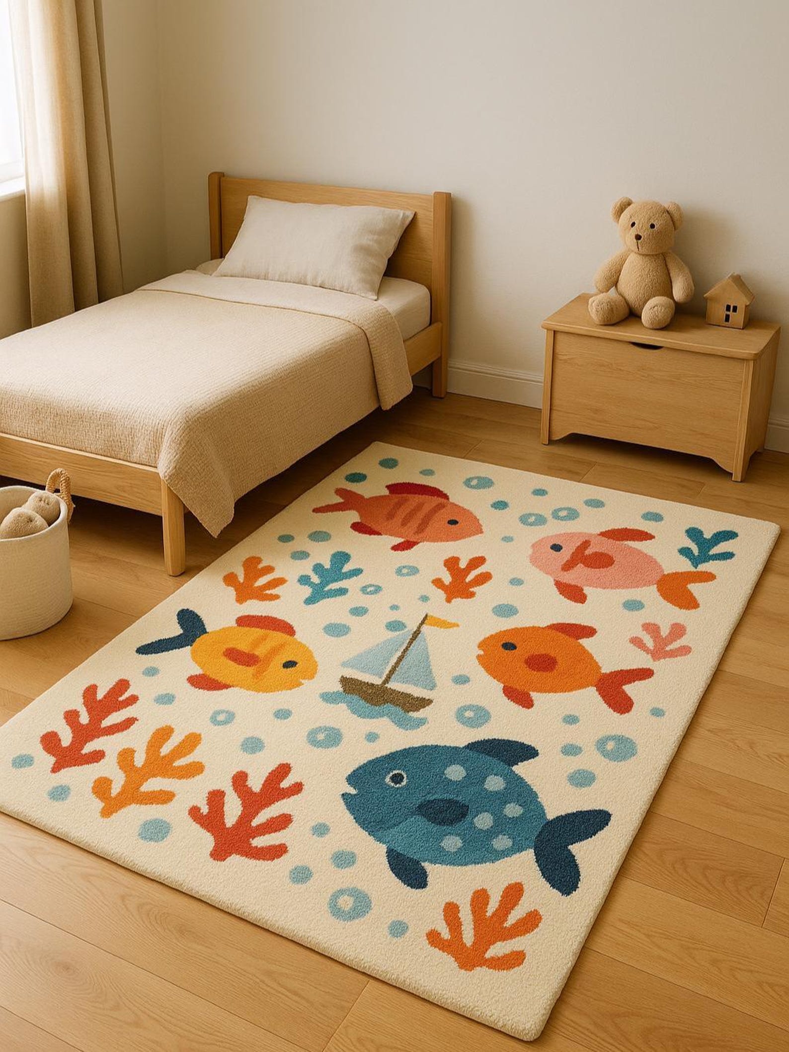 Hand Tufted Ocean Theme Kids Rug – Colorful Fish Area Carpet for ...