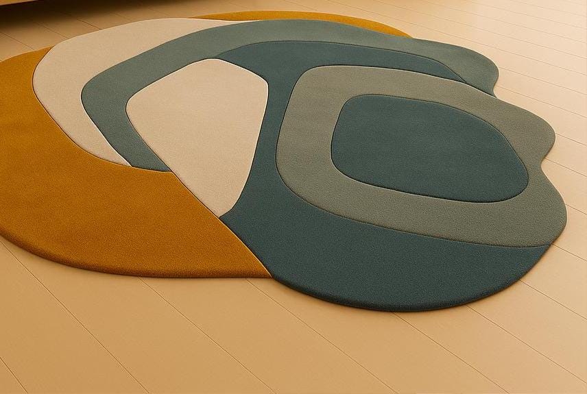 Modern Abstract Amoeba Rug – Multicolor Layer Organic Design Mustard ...