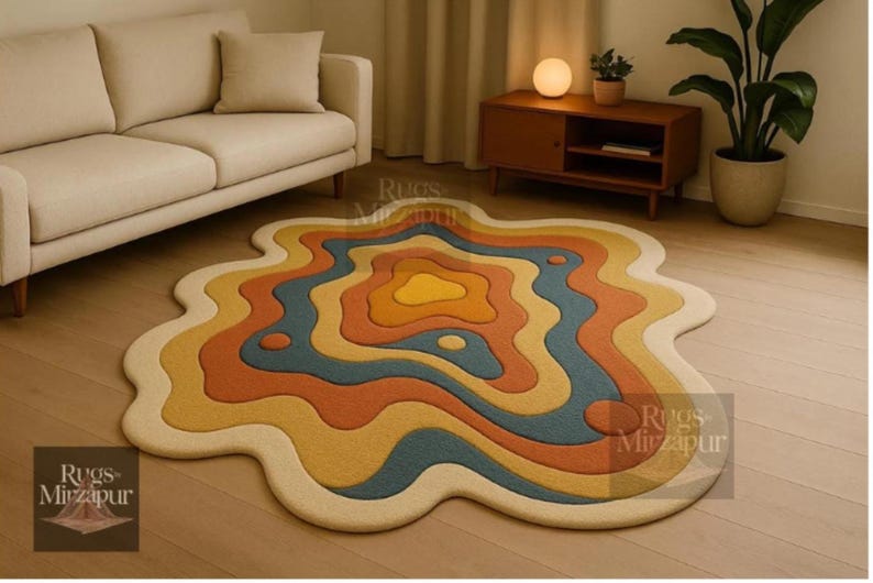 Retro Amoeba Rug | Wavy Abstract Wool Area Rug | Hand-tufted Custom ...