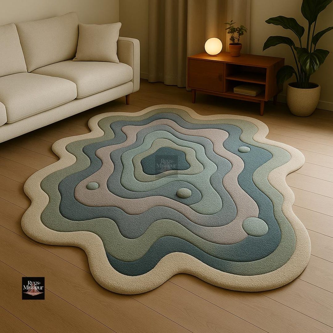 Modern Abstract Layered Area Rug – Wavy Topographic Design in Calming ...