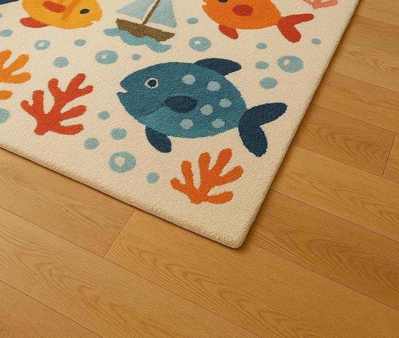 Hand Tufted Ocean Theme Kids Rug – Colorful Fish Area Carpet for ...