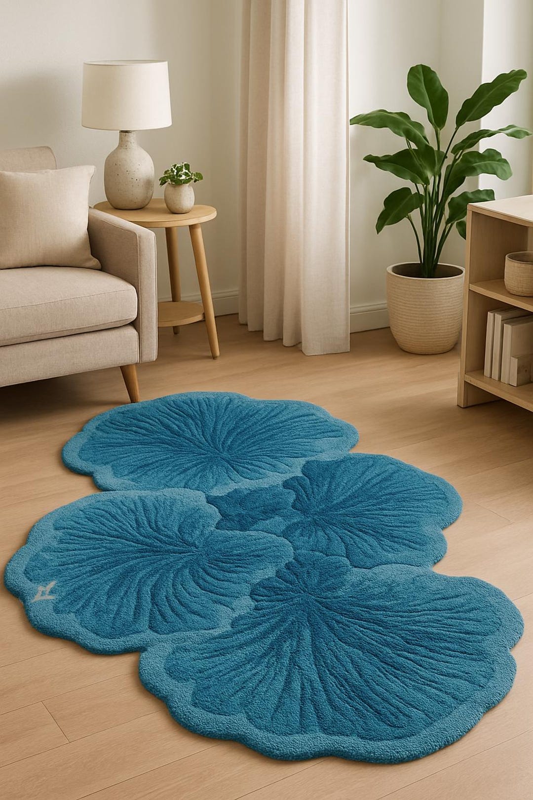 Botanical Flower Shaped Rug | Handmade Blue Petal Rug | Organic Modern ...