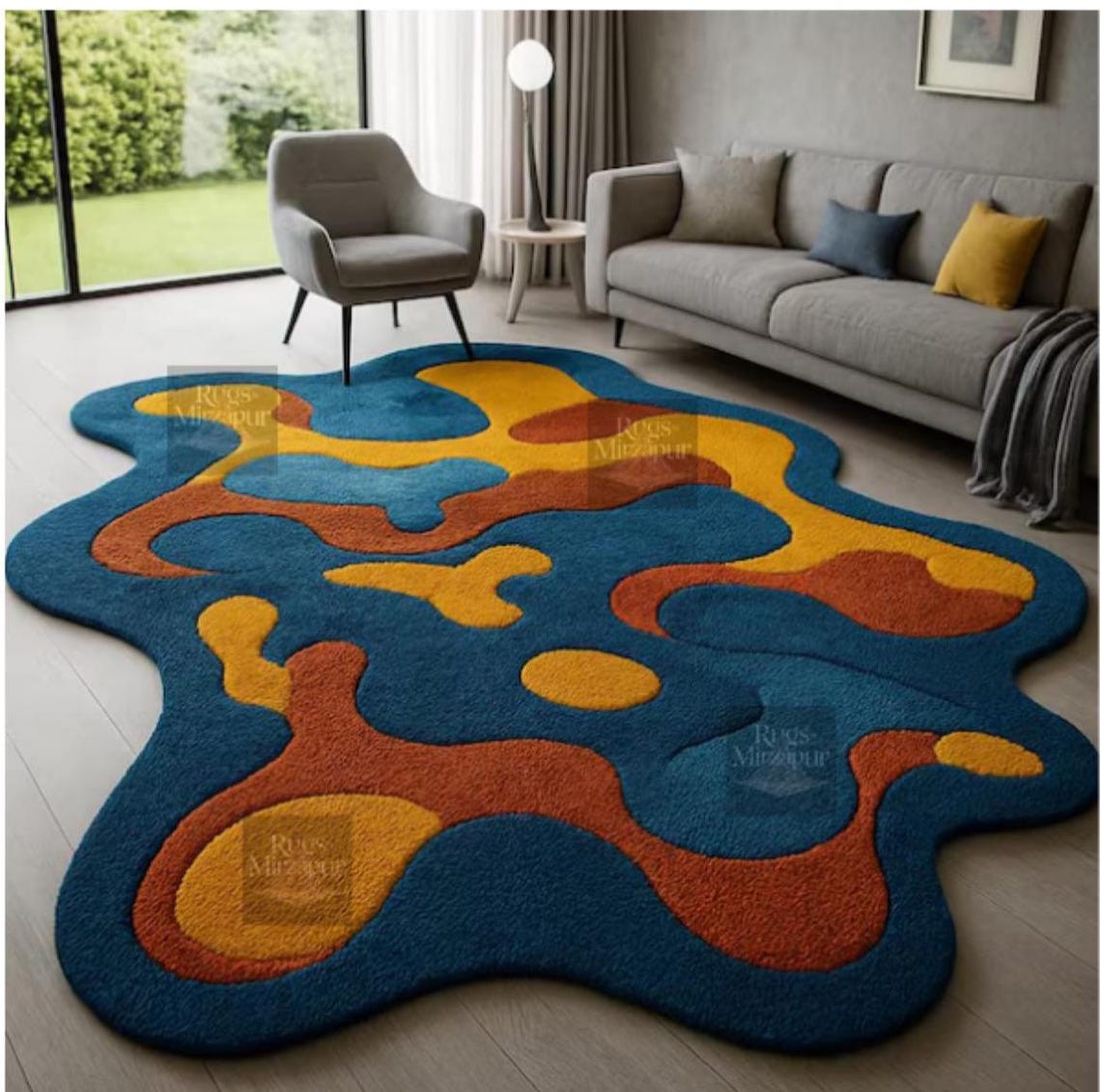 Modern Abstract Wavy Area Rug – Colorful Irregular Shaped Carpet for ...
