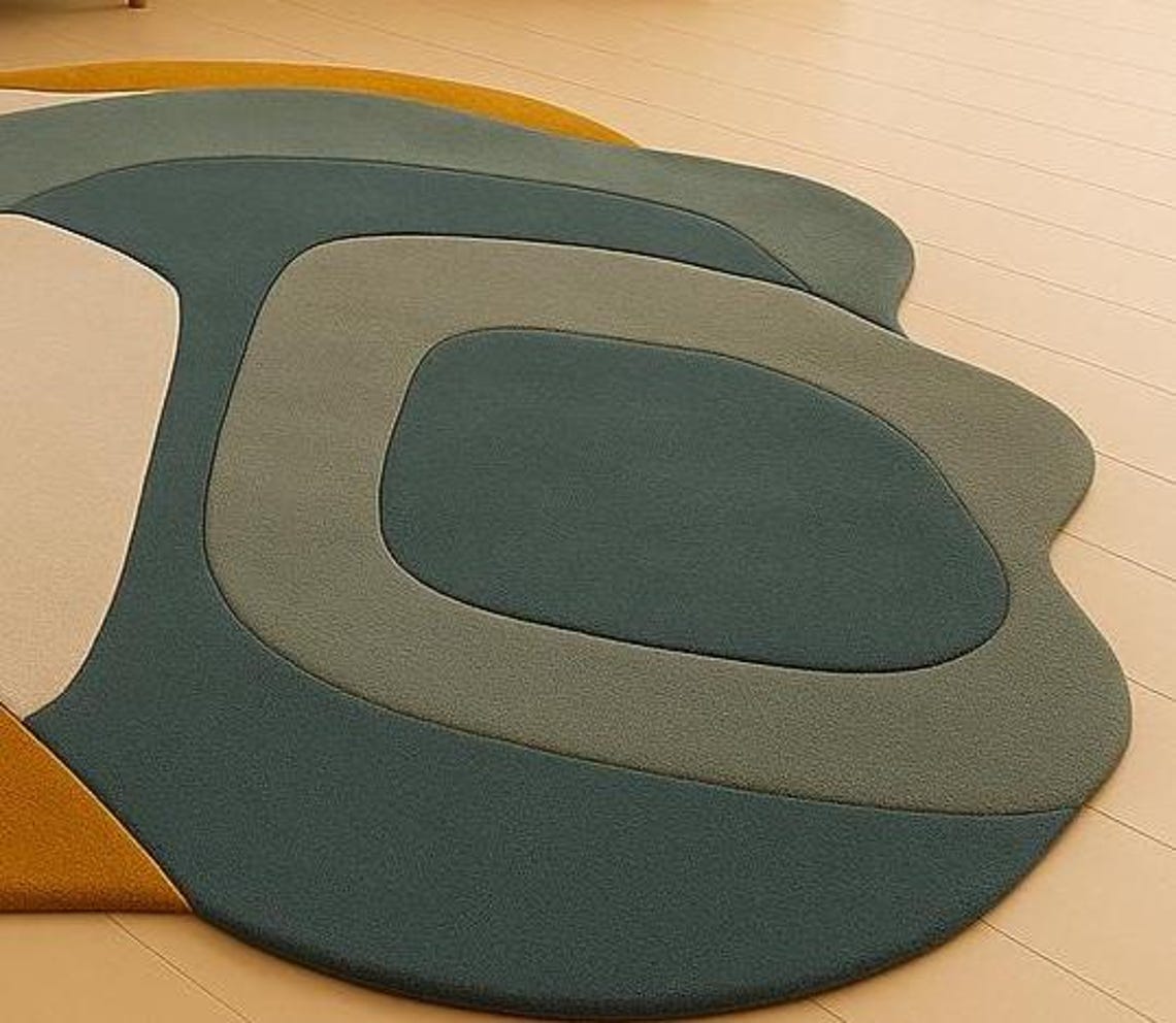 Modern Abstract Amoeba Rug – Multicolor Layer Organic Design Mustard ...