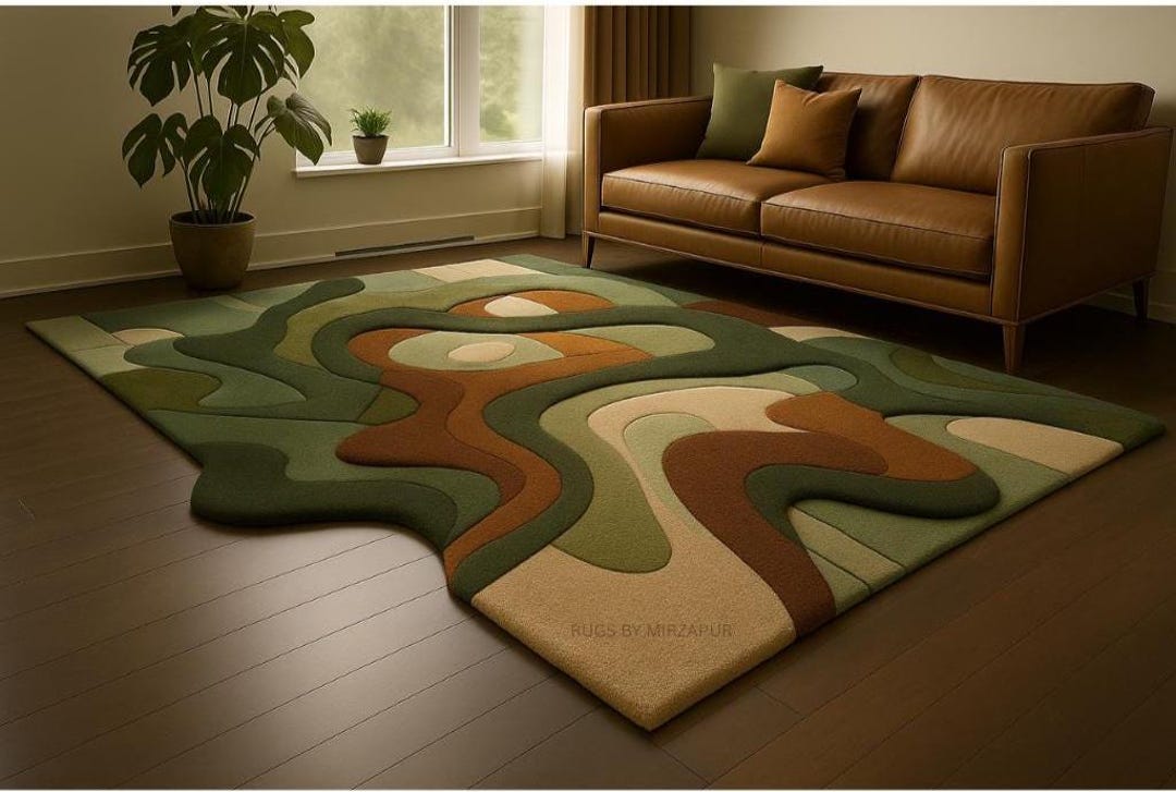Modern Hand Tufted Wavy Sage Green Brown and Beige Boho Area Rugs for ...