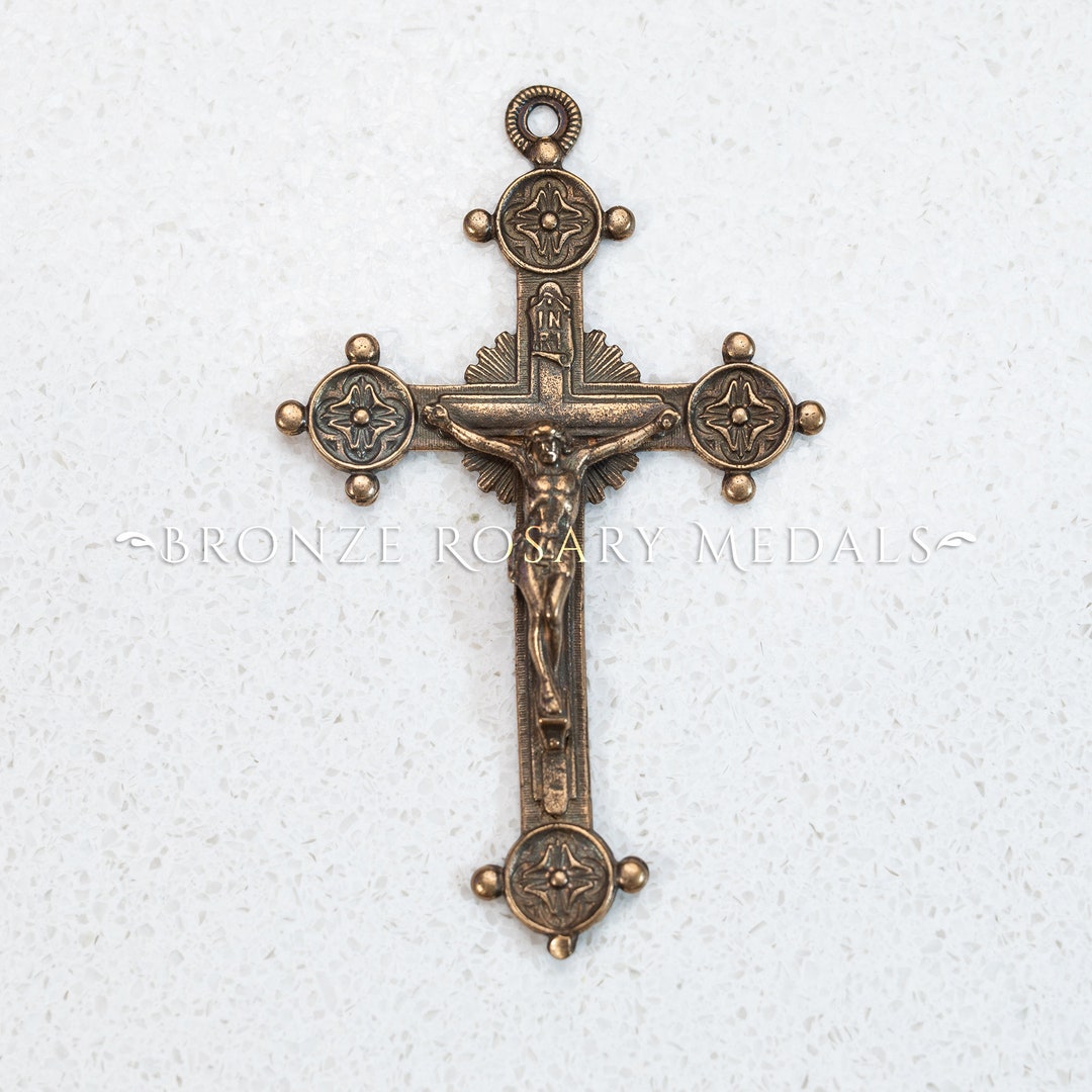 Large Holy Trinity Crucifix With Flower Points Heirloom True Bronze ...